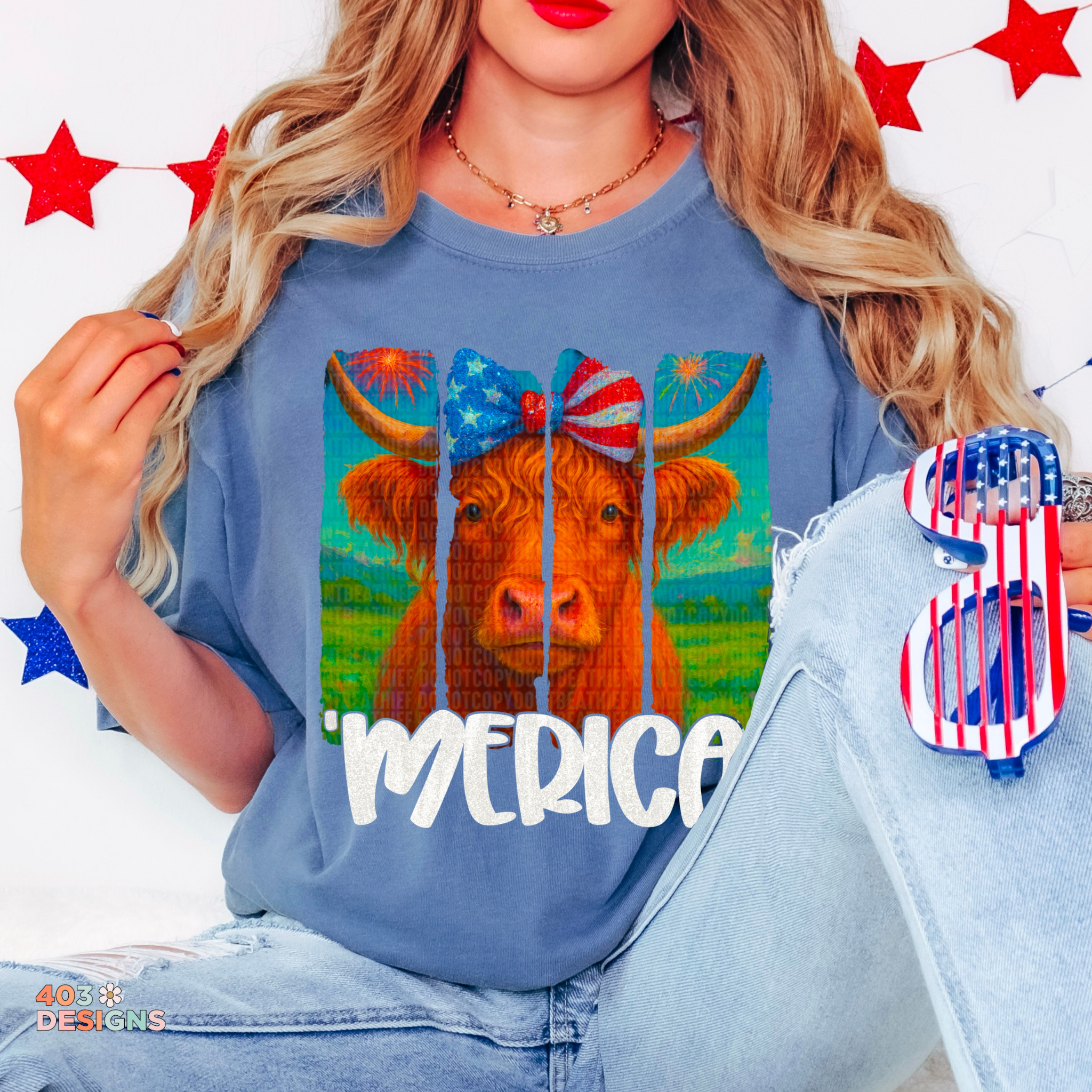 Merica Highland Cow DTF Transfer – 403Designs