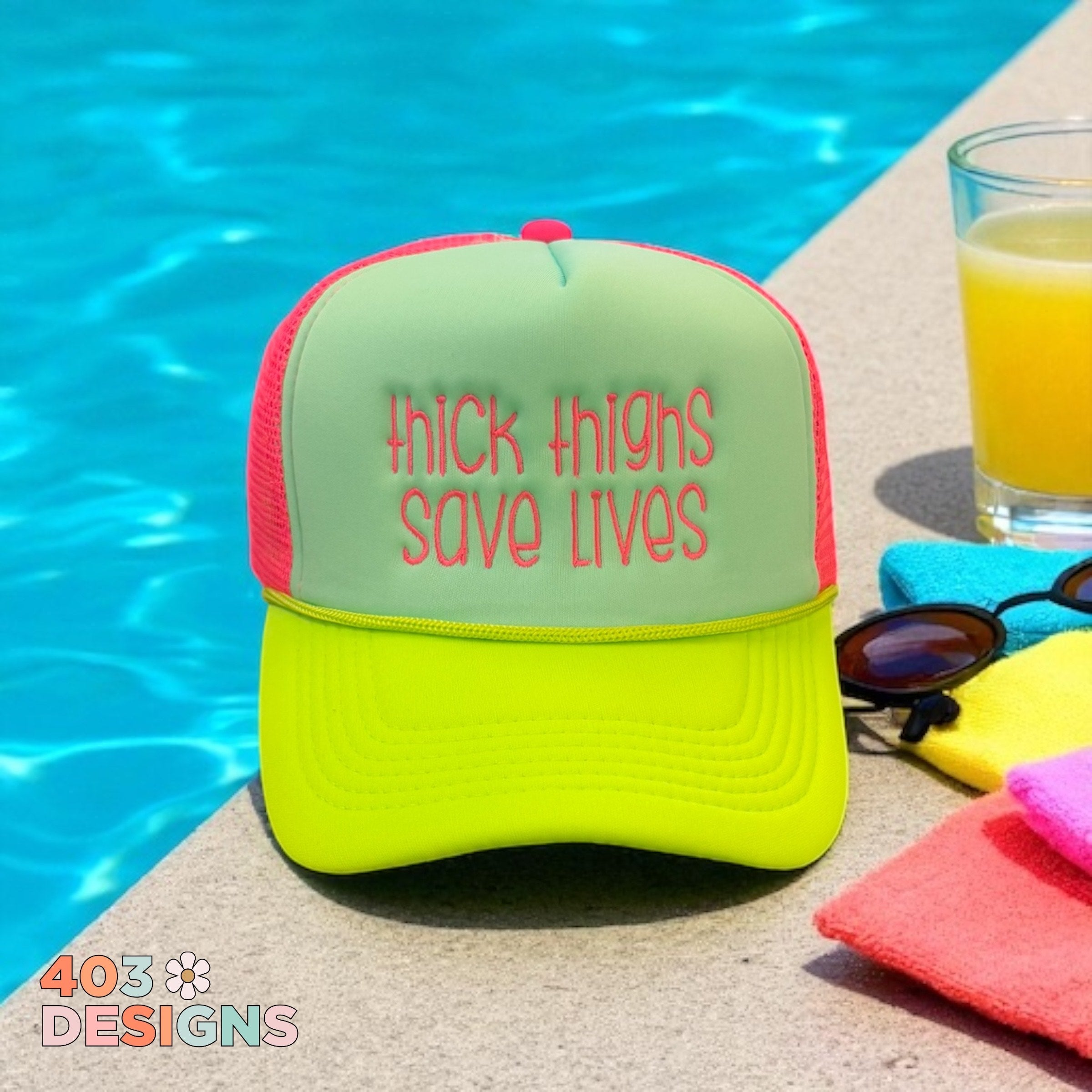 Thick Thighs Save Lives Embroidered Trucker Hat – 403Designs