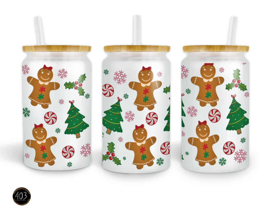 Gingerbread Girls- Libby Glass Can UV DTF Transfer – 403Designs
