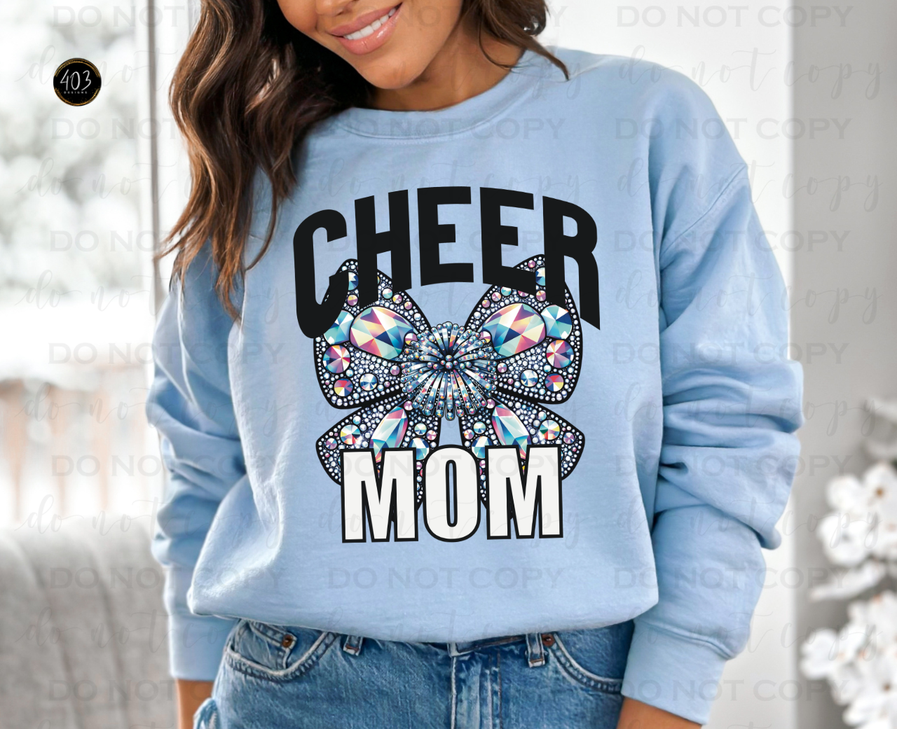 Cheer Rhinestone Bow DTF Transfer – 403Designs