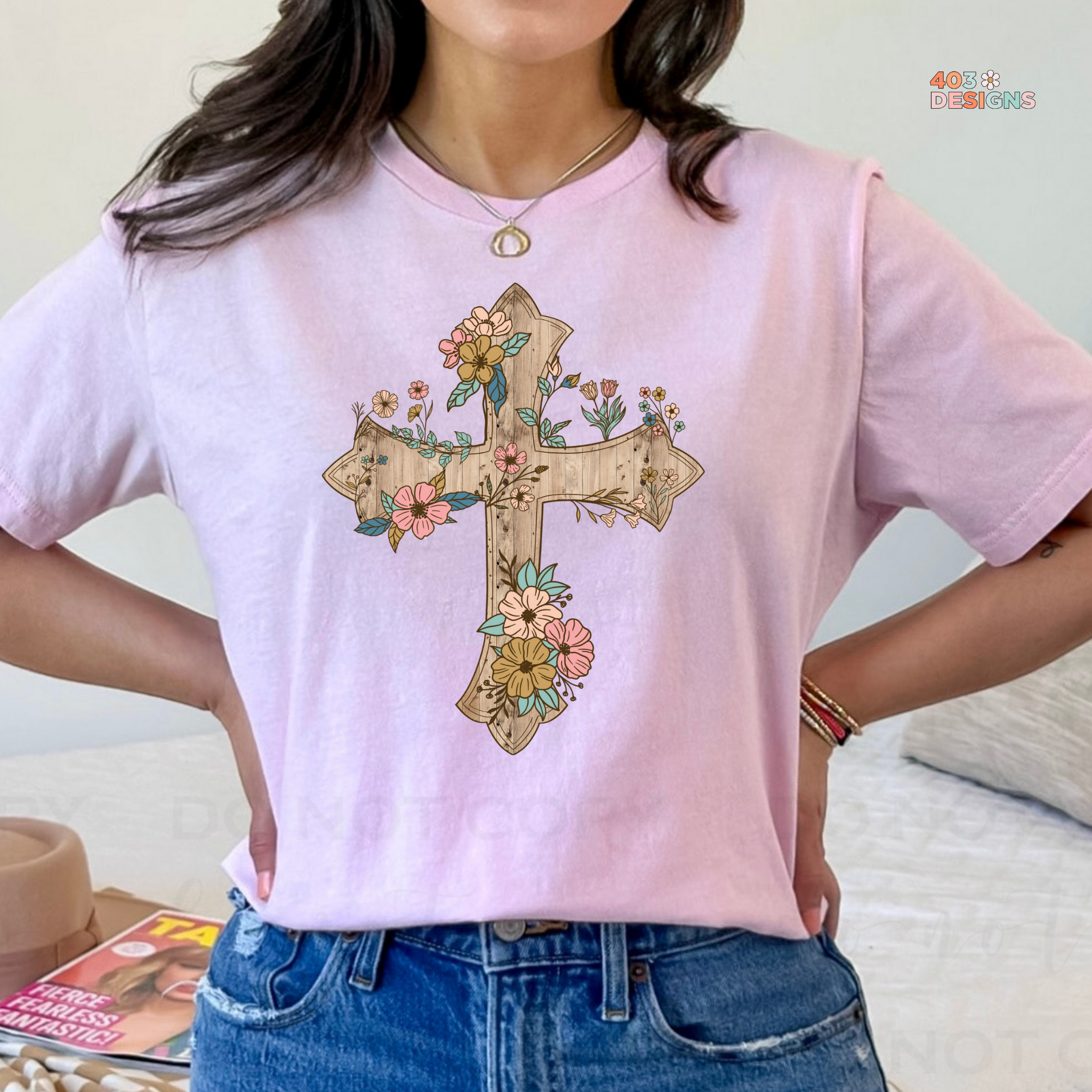 Floral Wooden Cross DTF Transfer – 403Designs