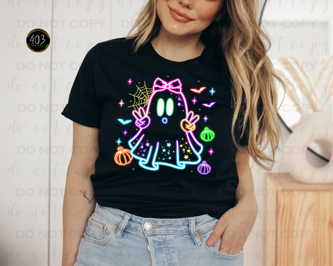 Neon Ghost With Bow DTF Transfer – 403Designs
