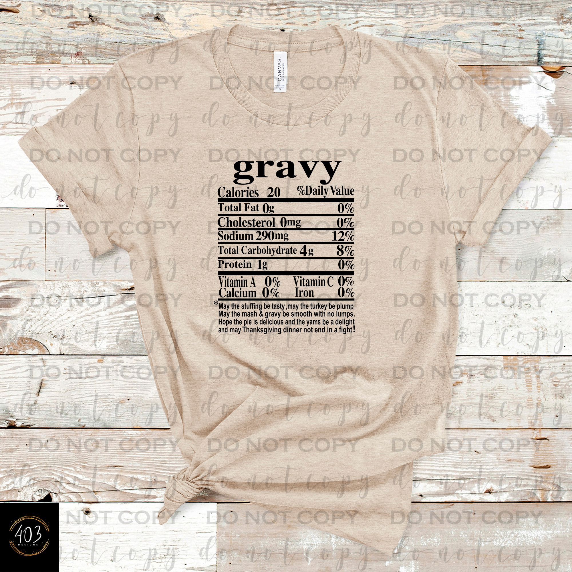 Gravy- Thanksgiving Nutrition Label DTF Transfer – 403Designs